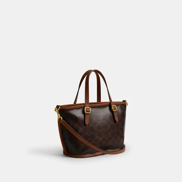 Coach Taxi Tote Bag 21 In Signature Canvas - Brass/Maple Sable